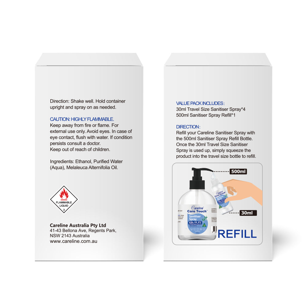 Careline Care Touch Sanitiser Spray Travel Size Pack: Sanitiser Spray ...